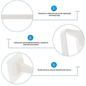 Housoutil 1PC Self Adhesive Towel Bar, 12inch No Drill Hand Towel Hanger, Plastic Short Self Adhesive Wall Mount Hanger Rack for Kitchen Bathroom Laundry Room (White)
