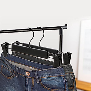 Tosnail 24 Pack Plastic Skirt Pants Clothes Hangers with Adjustable Clips and Swivel Hook for Skirts, Pants, Jeans, Trousers - Black