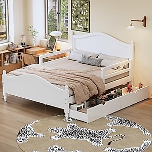 CITYLIGHT Kids Full Bed Frame with Storage Drawers and Rails, Wood Platform Beds with Headboard and Footboard, Full Size Storage Bed with Slat Support for Boys Girls,No Box Spring Needed,White