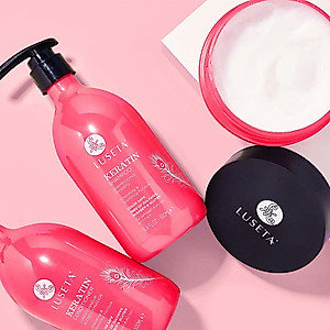 Luseta Keratin Shampoo and Conditioner Set Moisturizing Treatment for Dry Hair Smooth & Repair Damaged Hair for Women Sulfate Free 16.9 oz