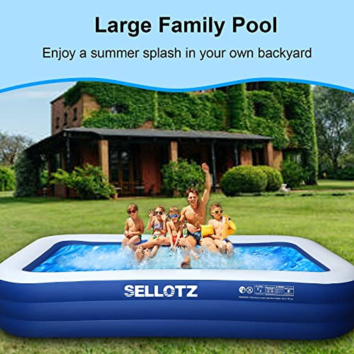 Inflatable Pool, SELLOTZ Inflatable Pool for Kids and Adults, 120" X 72" X 22" Oversized Thickened Family Swimming Pool for Kids, Toddlers, Adults, Outdoor, Garden, Backyard, Summer Water Party