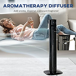 HOMCOM 37.75" Tower Fan for Bedroom Cooling with Aroma Diffuser, 70° Oscillating, 12 Hour Timer, LED Sensor Panel, and Remote Control, Black