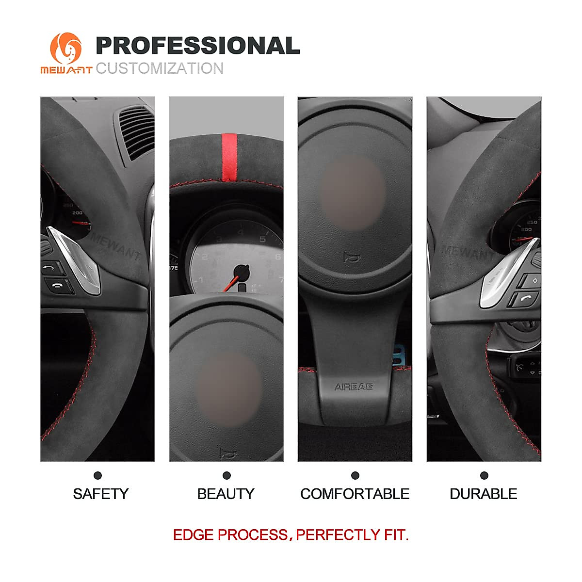 MEWANT DIY Car Steering Wheel Cover Accessories for Porsche 911 (991) 2009-2016 / Boxster (981) 2009-2016 / Cayman (981) 2009-2016 / Cayenne 2011-2014 / Panamera 2010-2016 for Porsche 911