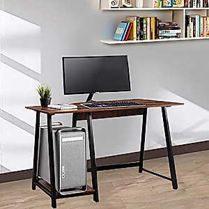 Computer Desk with Storage Shelves/Keyboard Tray/Monitor Stand Desk with Bookshelf Easy Assemble Study Table for Home Office (Brown) (Black)