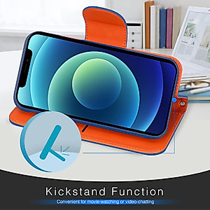 FYY Compatible with iPhone 12 Mini Case, [Kickstand Feature] Luxury PU Leather Wallet Case Flip Folio Cover with [Card Slots] and [Note Pockets] for iPhone 12 Mini 5G 5.4" Navy