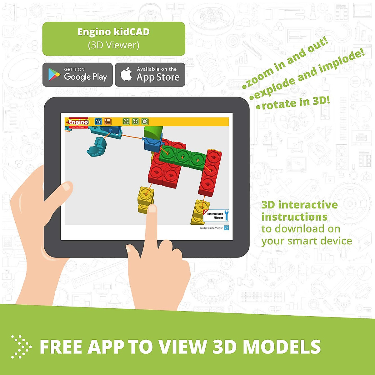 Engino Toys Creative Engineering STEAM Maker Junior 10-Model Set, Color and Number Learning, Stackable Building Blocks, Hand-Eye Coordination, Elephant, Giraffe, Spaceship, Home Learning, for Ages 4+