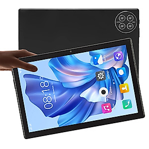 Honio Smart Tablet, 10 Inch Tablet Stand 4GLTE 5GWiFi 1920x1200 Resolution Portable Front 8MP Rear 20MP US Plug 100-240V Octa Core CPU for Entertainment (Black)