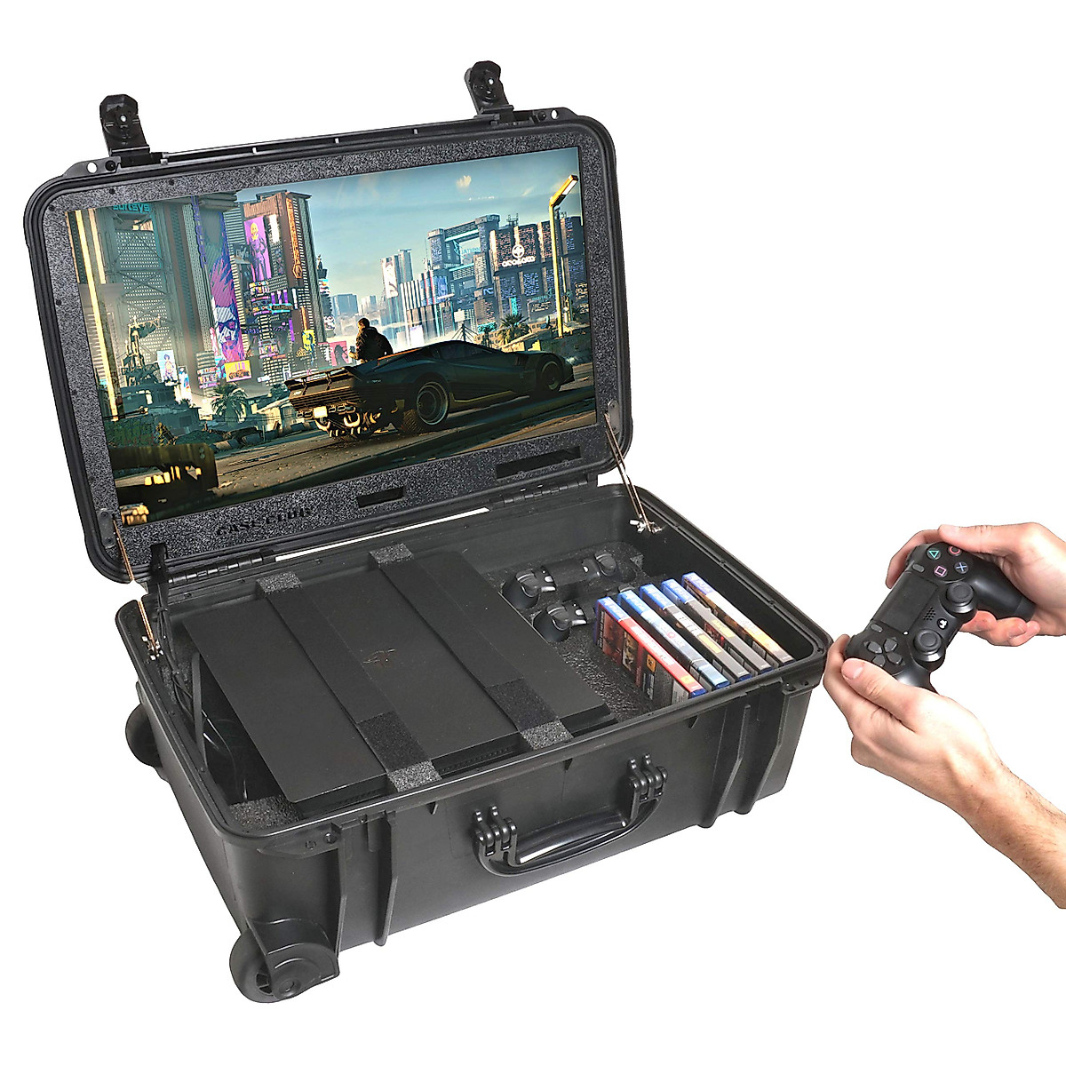 Case Club Gaming Station fits PlayStation 4 & PS4 Slim/Pro. Portable with Built-in 24" 1080p Monitor, Storage for Controllers, Games, and Included Speakers (PS4 & Accessories Not Included) Gen 2