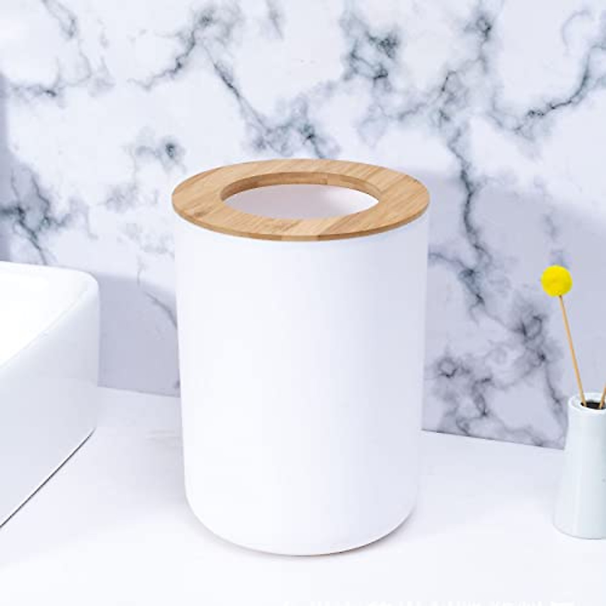 6PCS Bathroom Accessories Set - with Toothbrush Holder, Toothbrush Cup, Soap Dispenser, Soap Dish, Toilet Brush Holder, Trash Can Practical Toilet Kit for Home Washing Room (White)