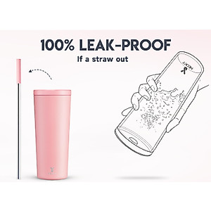Meoky 24 oz Insulated Tumbler with Lid and Straw, Stainless Steel Vacuum Insulated Tumbler, Keeps Cold for 24 Hours, 100% Leak Proof, Fits in Car Cup Holder (Blush)