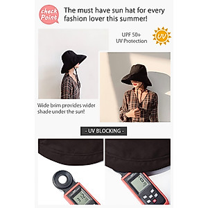 DRIONO Wide Brim Bucket Hat - UPF50+ Protection Travel Beach Sun Hat with Semi-Rigid Adjustable Foldable Brim -Black