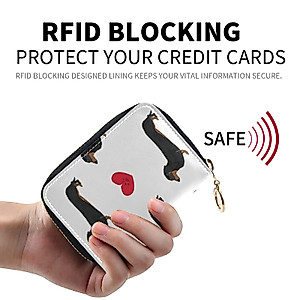 Oyihfvs Dachshund Dog Seamless Heart Grey Credit Card Coin wallet, RFID Blocking Compact Women Leather Card Holder, KeyChange Organizer, Zipper Purse Clutch Pouch Pocket, Multicolor, 4.7x3.1x0.8 Inch