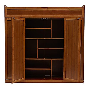 DNYSYSJ 7-Tier Shoe Organizer Cabinet with Folding Door Pull-Down Compartment, Bamboo Brown Shoe Floor Storage Organizer Rack for Entryway Living Room, 46" L x 13" W x 45.3" H