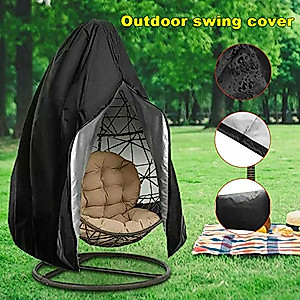 Timisea Egg Chair Cover Double Patio Hanging Egg Chair Cover Swinging Egg Chair Cover Polyester Taffeta Waterproof Heavy Duty Garden Rattan Wicker Swing Chair Outdoor Furniture Cover, (75''H x 50''W)