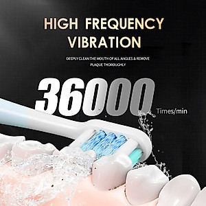 Electric Toothbrush for Adults, 4 Brush Heads and Travel case, 2 Hours Fast Charge for 50 Days, 6 Adjustable Modes Built-in 2-Minute Smart Timer IP7 Waterproof 36000 VPM Deep Clean (Pink)