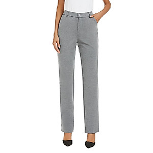 iChosy Women's Stretchy Straight Leg Dress Work Pants Business Office Casual Slacks with Pockets Grey29 16