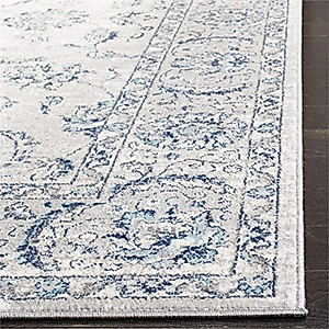 SAFAVIEH Brentwood Collection 9' x 12' Light Grey/Blue BNT854G Oriental Floral Scroll Non-Shedding Living Room Bedroom Dining Home Office Area Rug