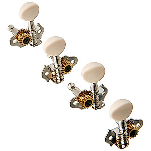 Grover, 9NW, Professional STA-TITE #9 Series Geared Ukulele Pegs, Nickel/White Buttons