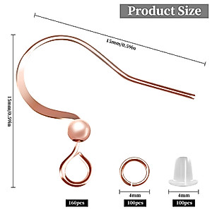 160 PCS/80 Pairs Earring Hooks Rose Gold Tone Plated Hypoallergenic Ear Wires Fish Hooks with 100 PCS Clear Silicone Earring Backs and 100 PCS Jump Rings Earring Finding for DIY Jewelry Making