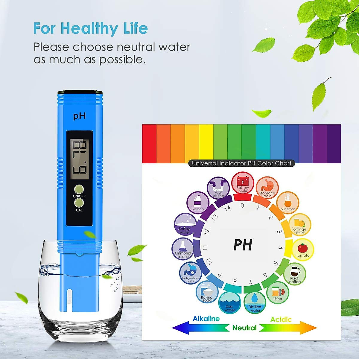 PH Meter, 0.01 High Accuracy Pocket Size with 0-14 PH Testing Range PH Tester, Digital PH Meter for Water, Water Meter for Hydroponics, Drinking Water and Pool