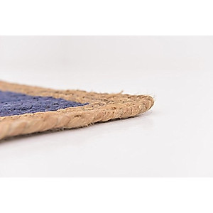 Unique Loom Braided Jute Collection Classic Quality Made Natural Hand Woven with Solid Color Detail, Area Rug, Rectangular 2' 0" x 3' 0", Navy Blue/Tan