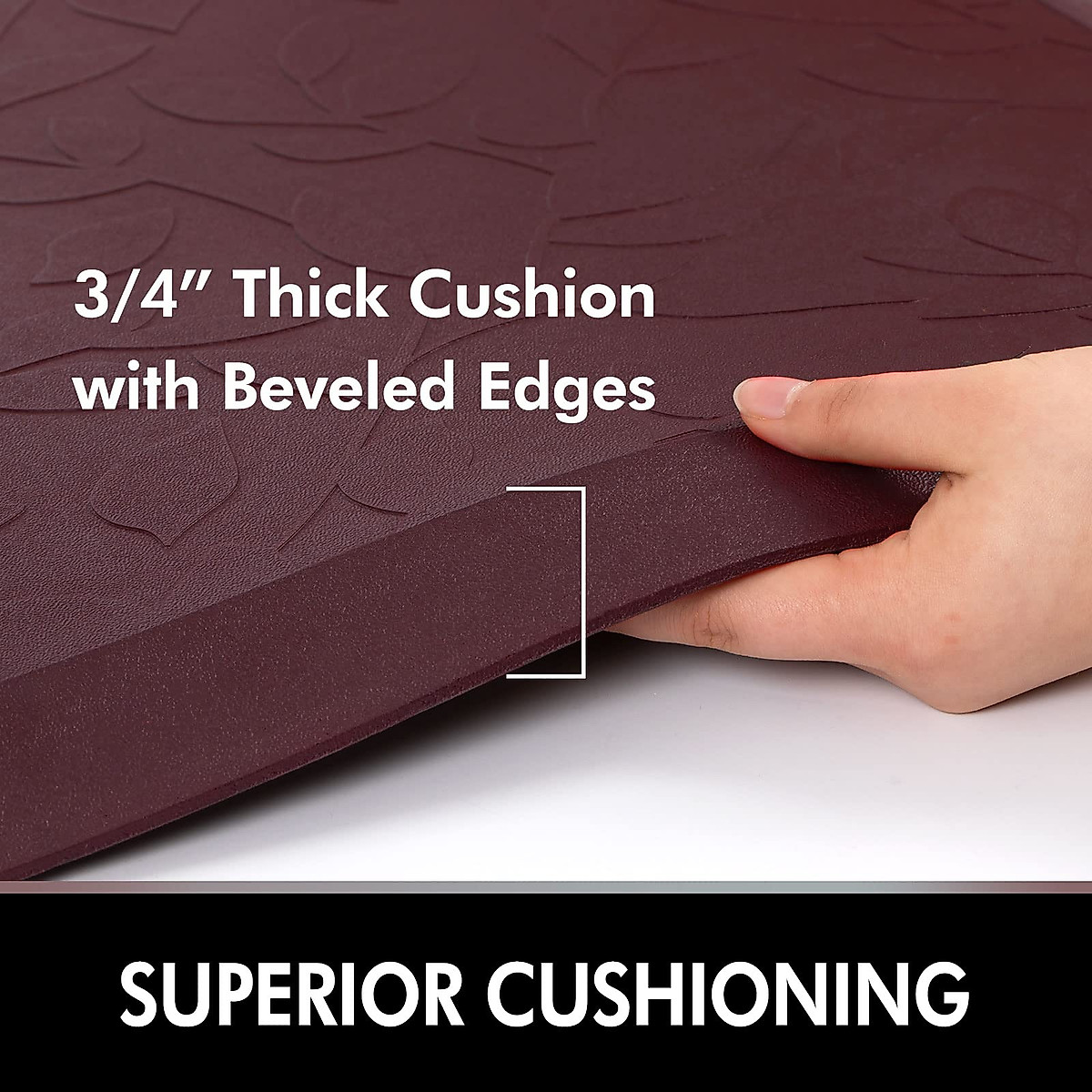Anti Fatigue Kitchen Mat for Floor by DAILYLIFE, 3/4" Thick Kitchen Cushioned Mat, Standing Comfort Mat for Home, Office, Garage, Non-Slip Bottom, Waterproof & Easy-to-Clean (24" x 36", Burgundy)
