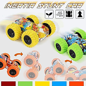 DqsWko Double-Sided Pull Back carsr. Friction Cars for Kids ，Vibration inertial car. Toy Pull Back car. Big tire Four-Wheel Drive Toy car for Boys and Girls（4pcs）