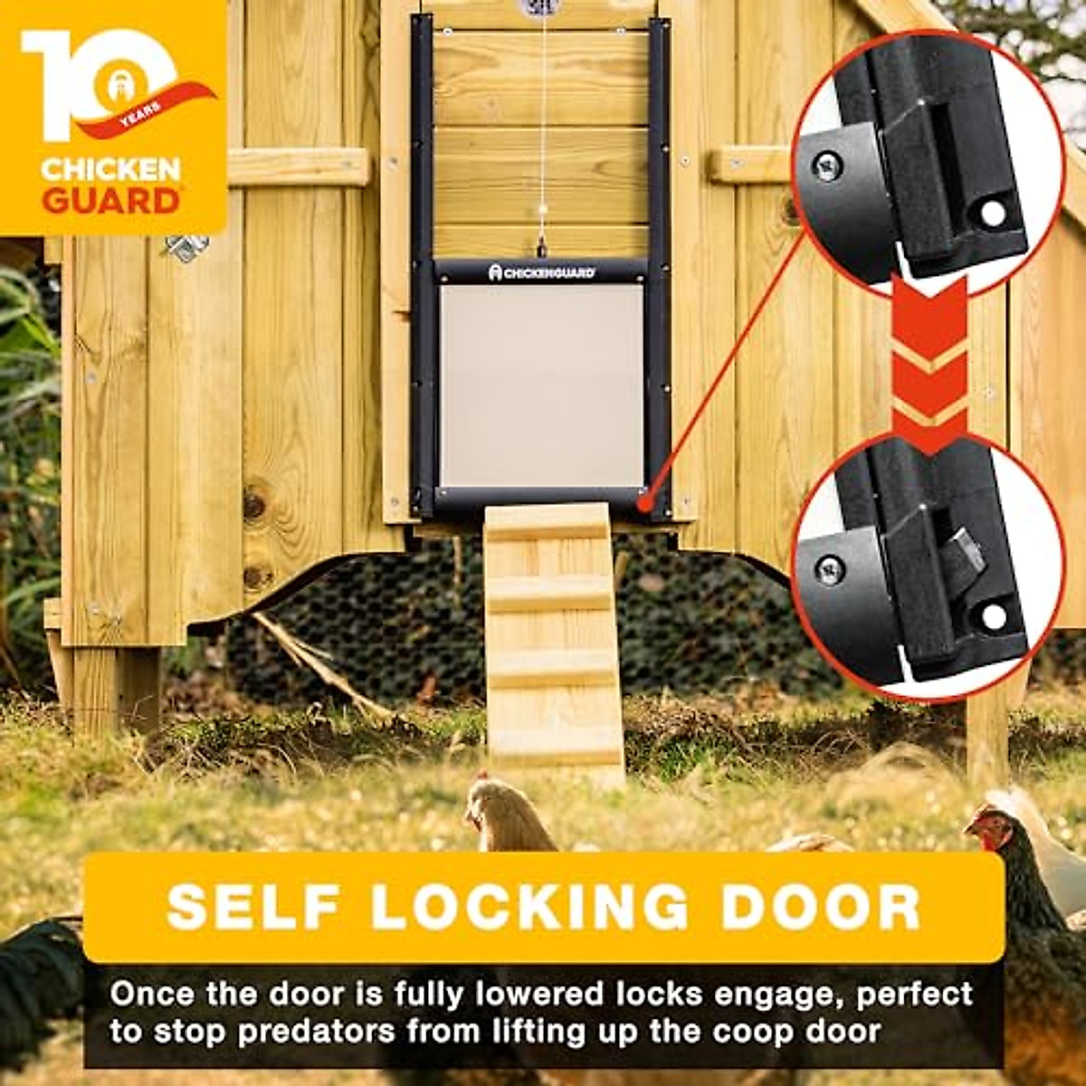 ChickenGuard Self Locking Chicken Coop Door, Predator Resistant Pop Hole Door, Chicken, Poultry Coop Accessories (Door only - Automatic Openers Sold Separately)