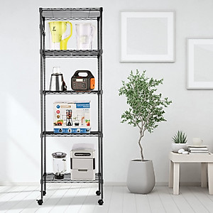 Devo Shelving Unit, Heavy Duty Shelving, Storage Shelves with Wheels, Metal Storage Rack for Laundry Bathroom Kitchen Garage Pantry Organization (24" * 14" * 71", Black)