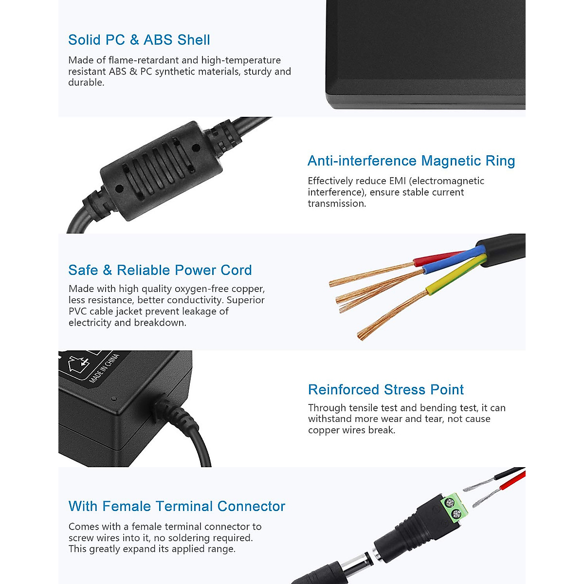 ALITOVE 24V DC Power Supply 2A 48W AC/DC Adapter 100~240V AC to DC 24 Volt 2 Amp Converter 24 vdc 2000mA 1.8A 1.5A 1.3A 1.2A with 5.5mmx 2.5mm 2.1mm Plug for LED Strip Light CCTV Camera DC Pump Fan