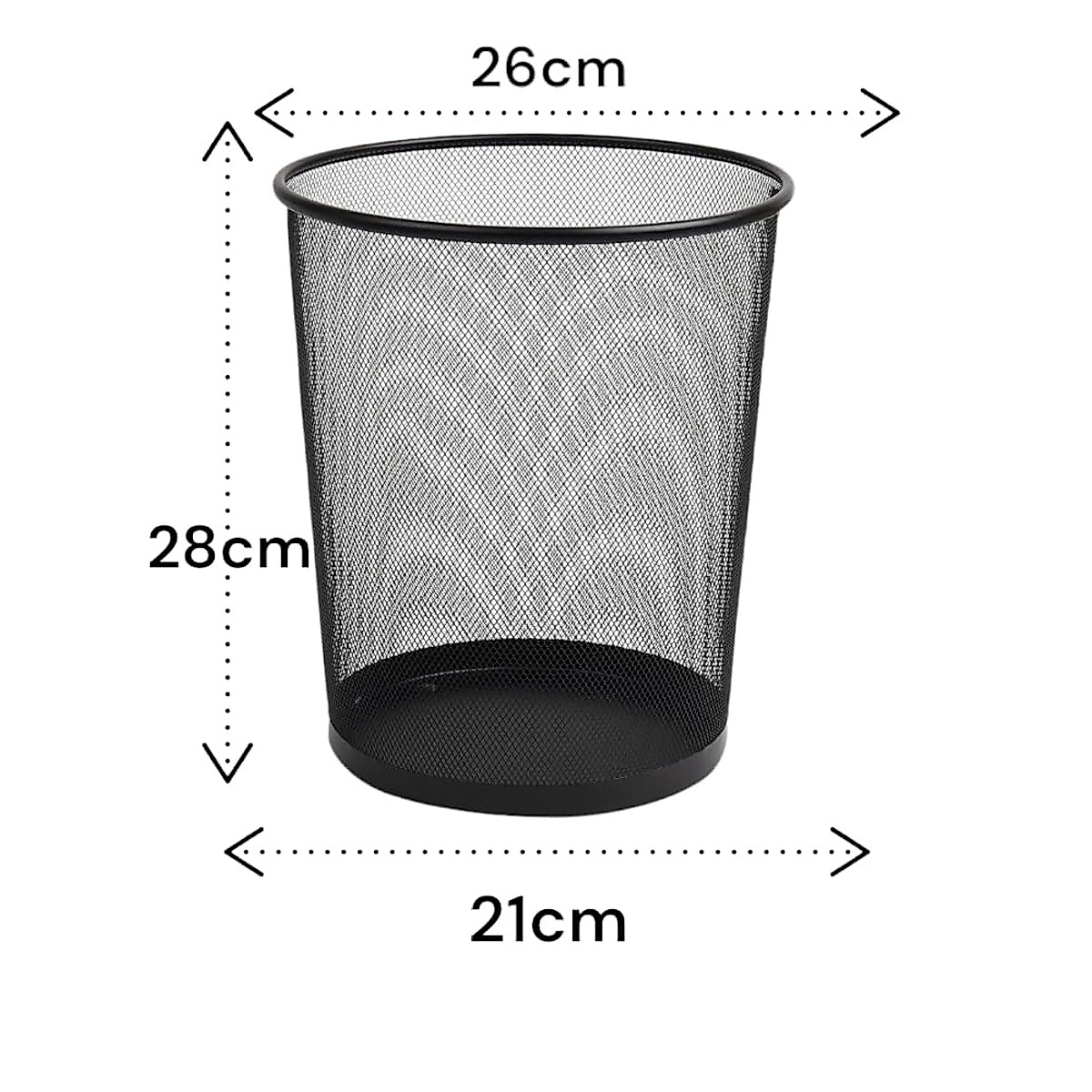 Metal Steel Mesh Round Trashcan,Wastebasket for Trash in The Home,Office, or Garage, 4.5 Gallons (26cm L, 21cm W, 28cm H) Black.
