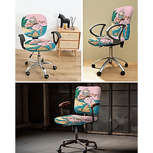 Tropical Santa Claus Office Chair Cover Stretchable Computer Chair Seat Cover Backrest Slipcovers, Stretchable Rotating Desk Chair Seat Cushion Split Protectors Christmas Pine Palm Tree Leaf