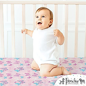 Frenchie Mini Couture, Fitted Crib Sheet Single, 100% Woven Cotton, Toddler Fitted Sheet, Fits Standard Size Baby Mattress 28 x 52 x 8in, Butterfly (Pink)