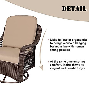 LEISU 3-Pieces Patio Swivel Wicker Bistro Furniture Set with Cushioned Patio Swivel Rocker Swivel Rocking Chairs Set Side Table Outdoor Rattan Conversation Sets (Beige)