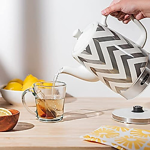 BELLA Electric Kettle & Tea Pot - Ceramic Water Heater with Detachable Swivel Base, Auto Shut Off & Boil Dry Protection, 1.5 Liter, Silver Chevron