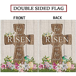 Easter Garden Flag He is Risen Cross Eggs Vertical Double Sided Holiday Outdoor Yard Decor 12.5x18 Inch