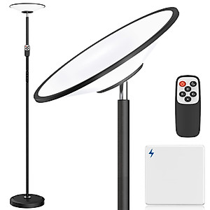 LEPOWER Bright Floor Lamp, Torchiere LED Standing Lamp with Wall Switch and Remote Control, 50 Lighting Effects Modern Pole Lamp, Tall Floor Lamps for Living Room, Bedroom, Office, Dorm, Corner