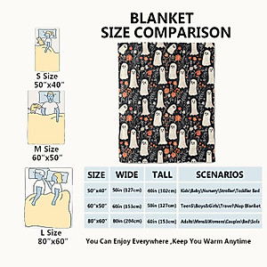 VODRM Spooky Ghost Blanket Cute Floral Autumn Flowers Throw Blankets Gifts for Kids Lightweight Soft Fleece Cozy for Sofa Couch Bed Room Travel Birthday Halloween Decor 50x60in