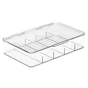 mDesign Plastic Divided First Aid Storage Box Kit with Hinge Lid for Bathroom, Cabinet, Closet - Organize Medicine, Ointments, Adhesive Bandages - 5 Sections, Ligne Collection, Clear