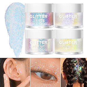 Melemando Holographic Body Glitter Gel 8 Colors Changing Ultra-fine Glitter Gel Long Lasting Waterproof Glitter Gel Makeup for Face Body Lip and Hair (Color 01)