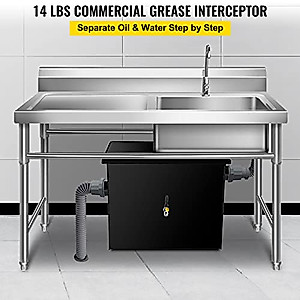 VEVOR 14 LB Commercial, Carbon Steel 7 GPM, Interceptor Side Water Inlet, Under Sink Grease Trap for Restaurant Canteen Factory Home Kitchen, Black