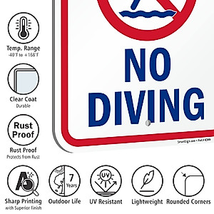 SmartSign Attention No Diving Sign - 2 Pack, 18 x 12 inch, Pool Sign, 2mm Aluminum Composite, Pre-Drilled Holes, Red/Blue on White