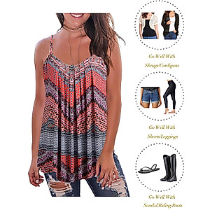 Kaei&Shi Spaghetti Strap Print Long Vest,Flowy Tank Top for Women,Pleated Dressy Loose Cami,Swing Camisole Plus Size Zigzag Red 3X-Large