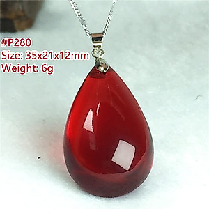 DUOVEKT Natural Red Blood Amber Pendant Necklace,Amber Stone Pendant Jewelry For Women Lady Men Crystal Beads35x20mm Water Drop Gemstone,Silver Chains