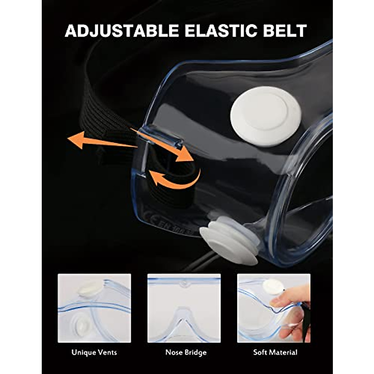 MELASA Safety Goggles ANSI Z87.1, Anti-Fog Protective Lab Goggles, Eye Protection Goggles, Adjustable,Lightweight