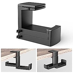 Dual Headphone Stand - Klearlook 2 in 1 360°Rotating Headphone Hook for Desk, Clamp Adjustable Twin Headset Holder Under Desk with Cable Organizer,Headphone Hanger for Gaming Headset,Controller-Black