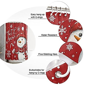 Waterproof Fabric Shower Curtain, Red Snowman Christmas Shower Curtain for Bathroom Curtains Bathtubs Hotel Washable Bath Shower Curtains with 12 Hooks Winter Snowflake Xmas Let-It-Snow 54x78in