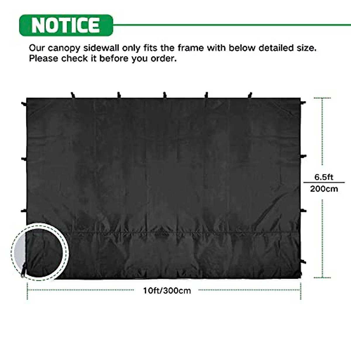 Acepic Instant Canopy Tent Sidewalls for 10x10 Pop Up Canopy 210D Waterproof,3 Piece Sidewall, Black(3PCS Sidewall Only, Canopy Tent NOT Included)