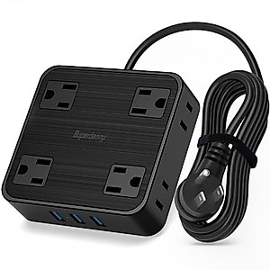 Power Strip Surge Protector 1050J, SUPERDANNY 8 Widely Spaced Outlets and 3 USB Ports, 5 Ft Heavy Duty Flat Plug Extension Cord, Wall Mount, Desk Charging Stationfor Home, Office, Dorm, Black