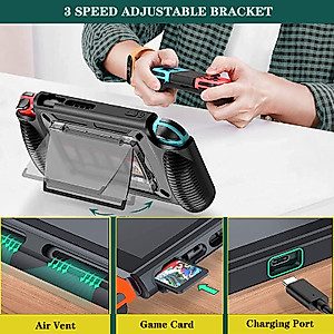 HOMMES Protective Case for Nintendo Switch Games, Switch Case with 7 Game Cards Storage Slots, 360° Full Protection switch accessories with Ergonomic Design and Adjustable Kickstand,6 Thumb Grip Caps